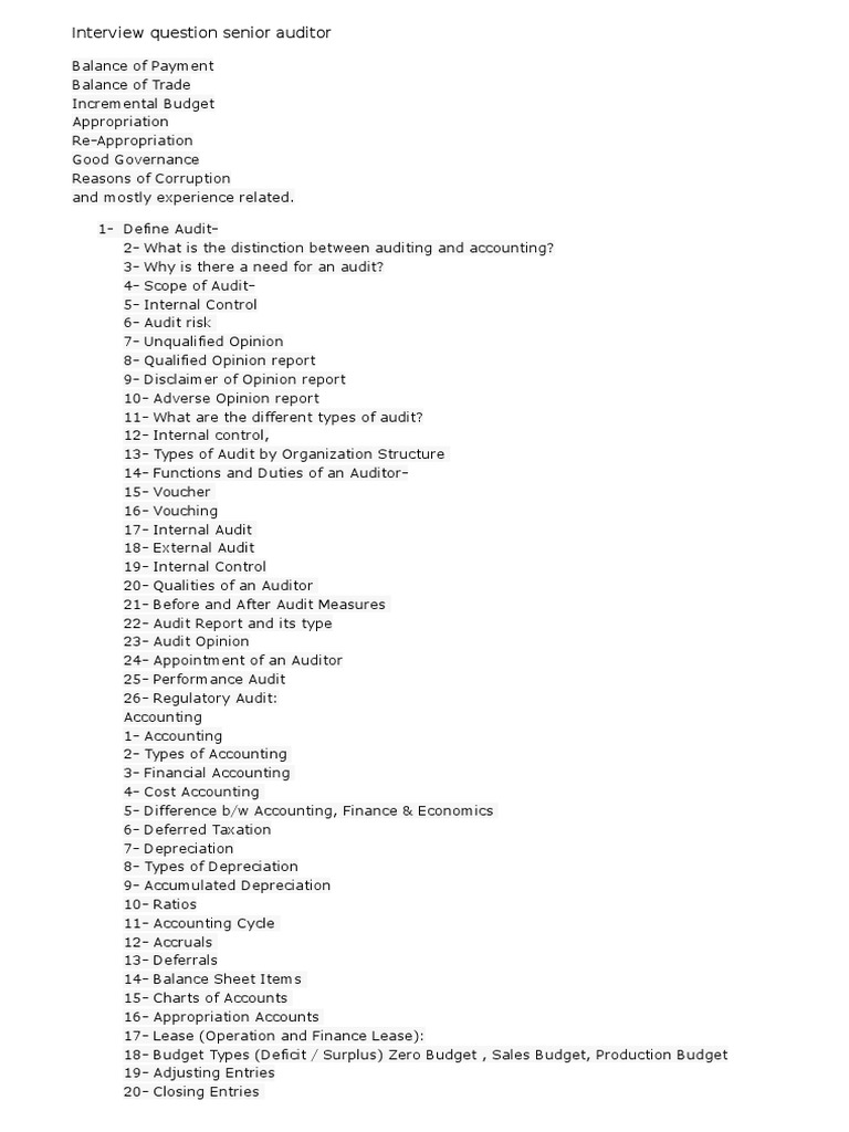 Senior Auditor Interview Questions Guide | PDF | Taxes | Government ...