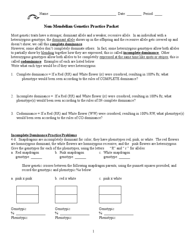 Non-Mendelian Genetics Practice Packet | PDF | Dominance (Genetics ...
