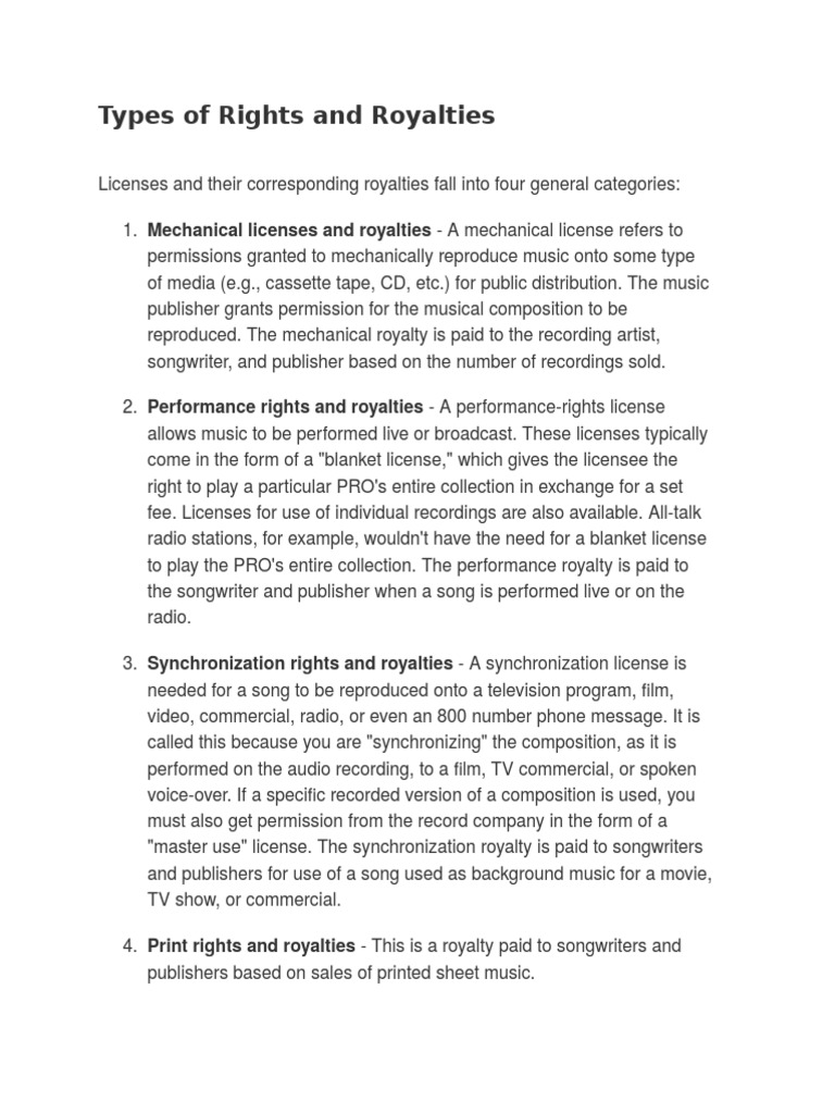 How Music Royalties Work-Types of Rights and Royalties | PDF | Royalty ...