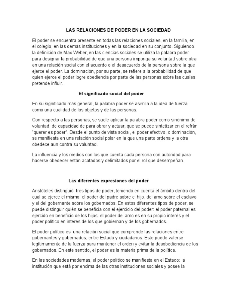 Las Relaciones de Poder en La Sociedad | PDF | Contrato social | Estado ...