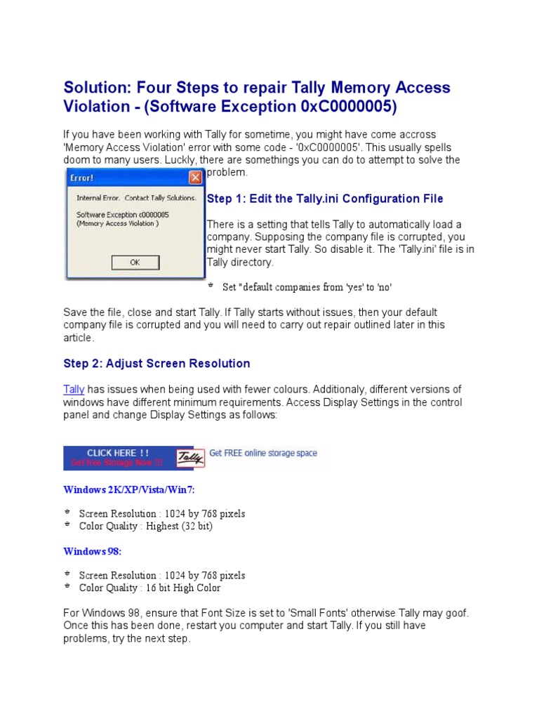 Solution For Tally Memory Access Violation | PDF | Display Resolution | Computer File