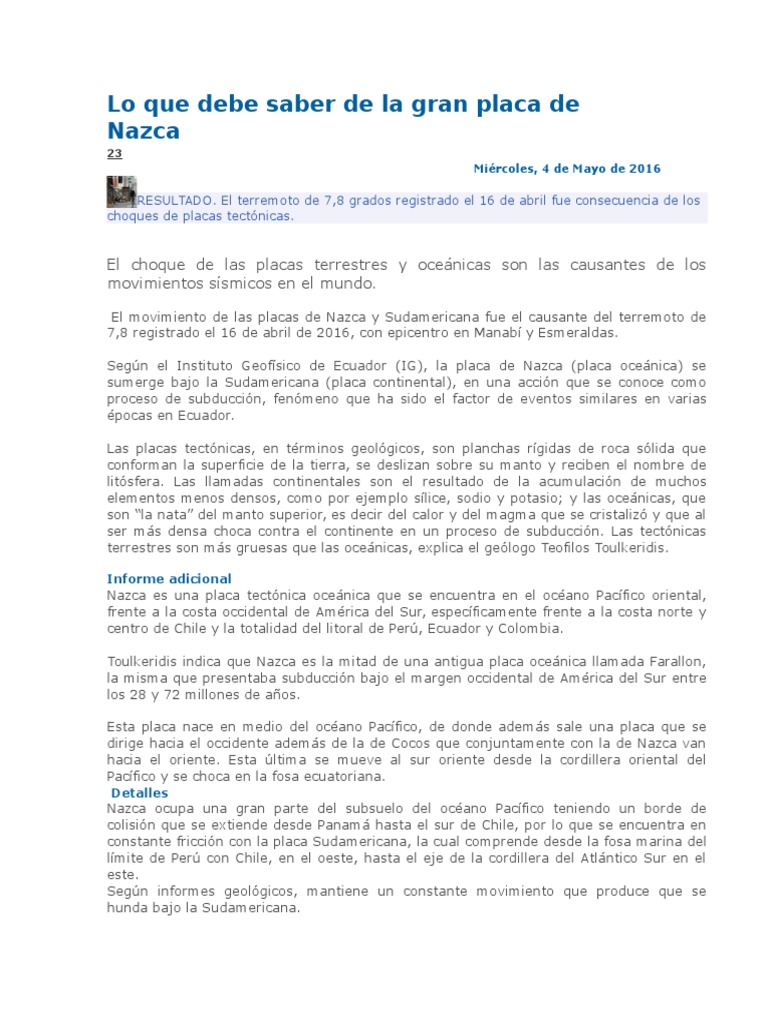 Placa de Nazca y Sudamericana | PDF | Placas tectónicas | Falla (geología)