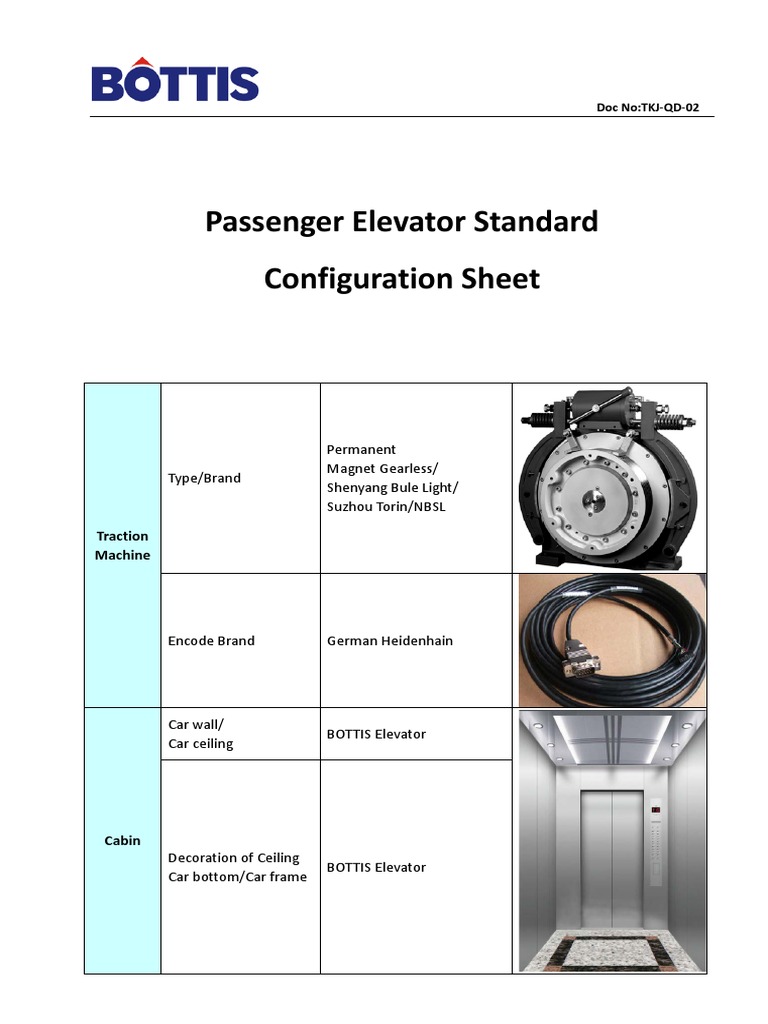 Passenger Elevator Standard Configuration Sheet | PDF