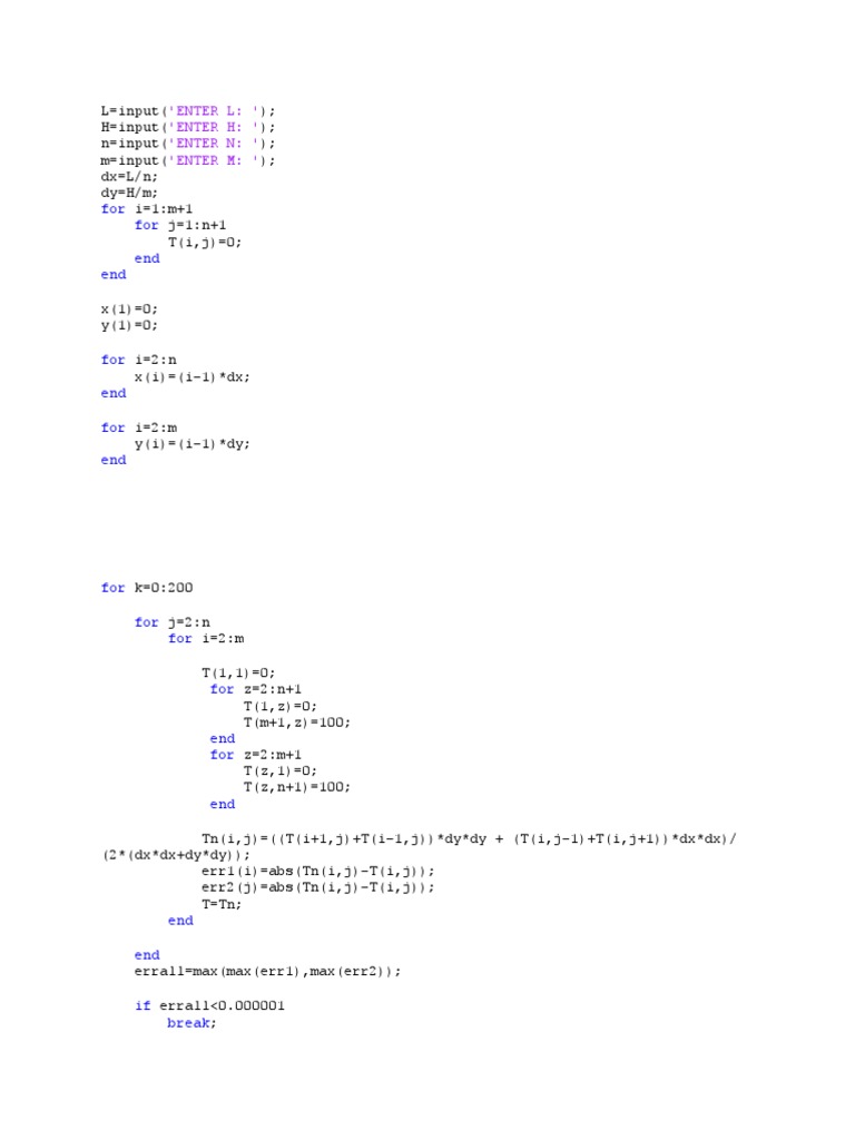 MATLAB Code for nxn Matrix Calculation | PDF | Science & Mathematics