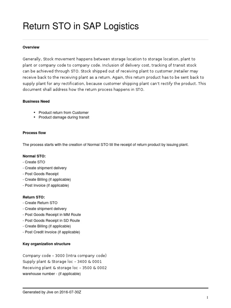 SAP STO Return Process Guide | PDF | Logistics | Invoice