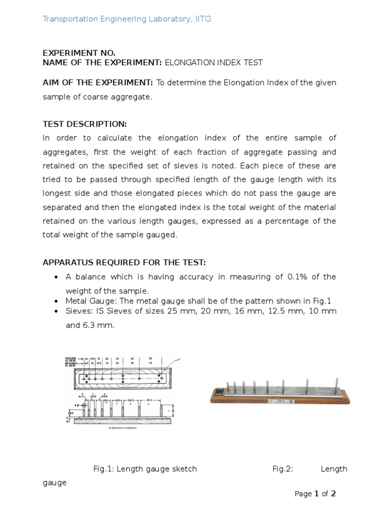 Elongation Index Test | PDF | Experiment | Track Gauge