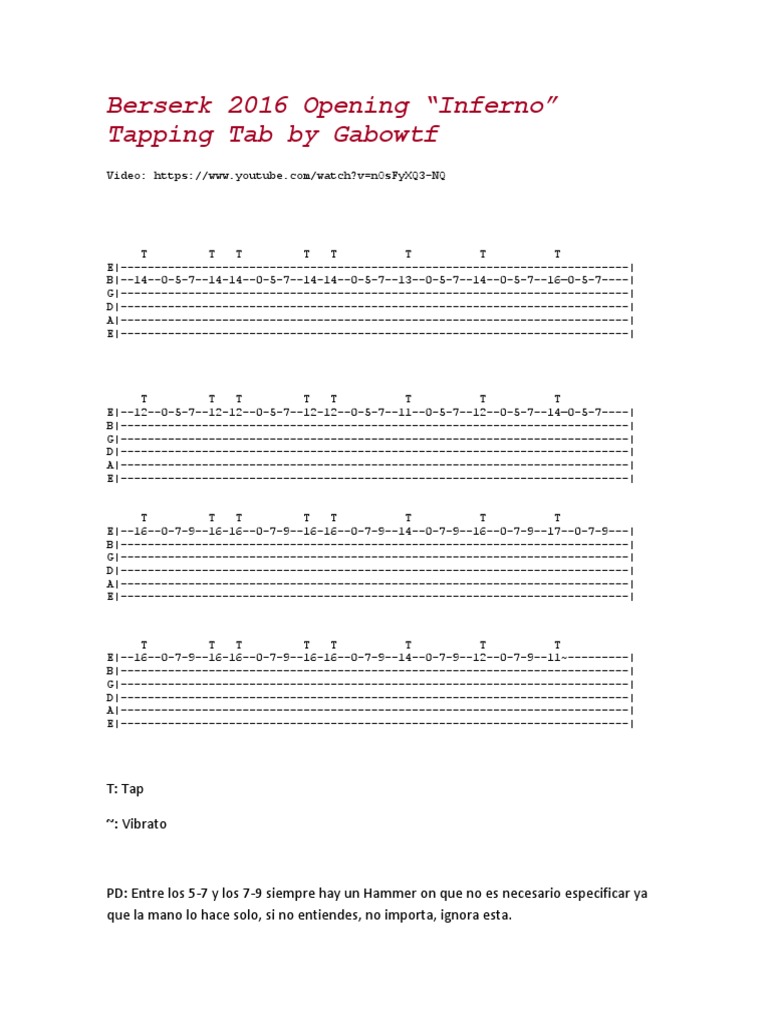 Tab Tapping Berserk 2016 Inferno | PDF