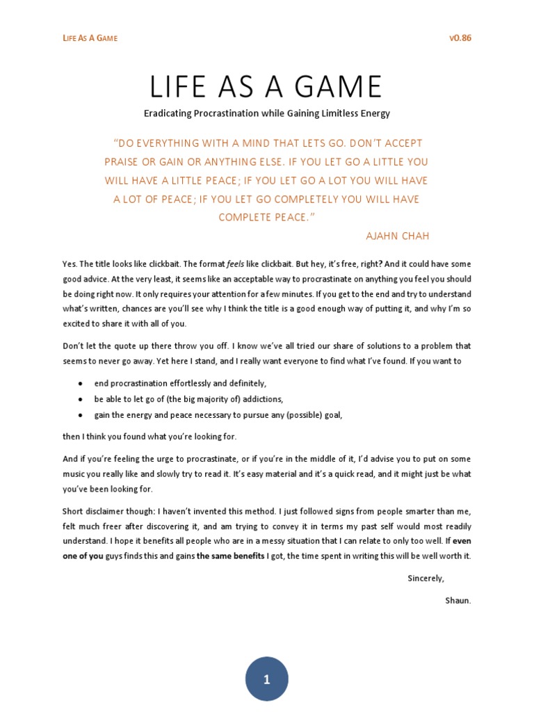 Life As A Game | PDF | Self Control | Self-Management