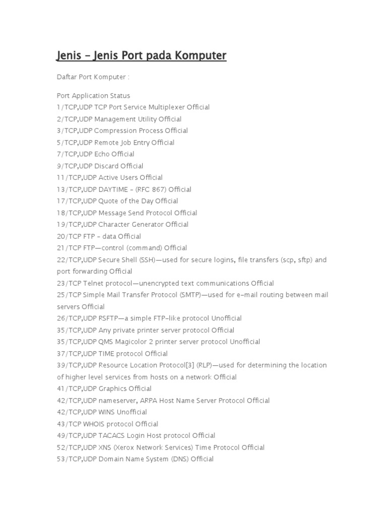 Jenis-Jenis Port Pada Komputer | PDF | Internet Protocol Suite ...
