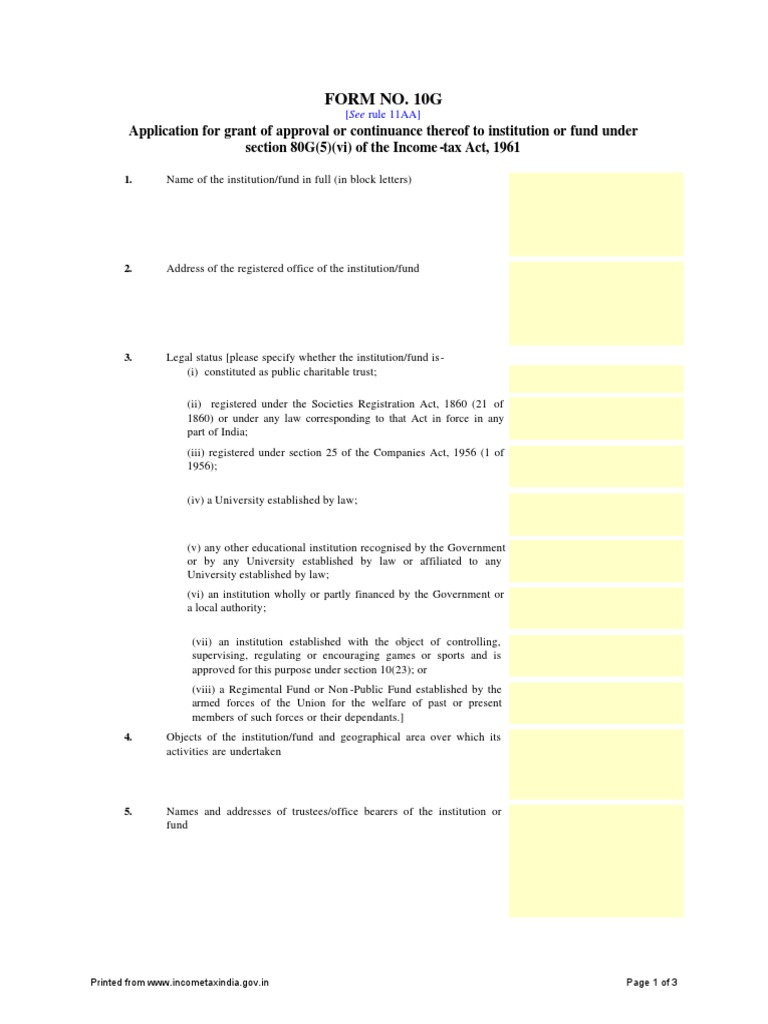 Form No. 10G | Download Free PDF | Investing | Government Finances