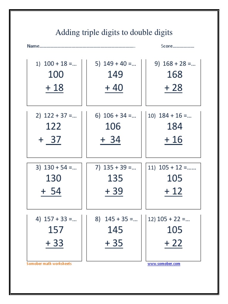 Tripple Digit Addition 1 | PDF