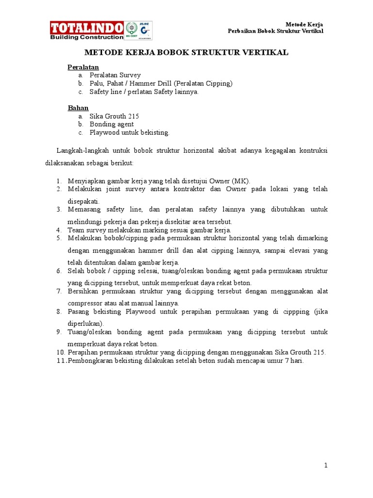 Metode Kerja Bobok Struktur Vertikal1 | PDF