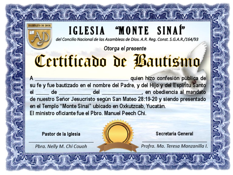 Modelo De Certificado De Bautismo Presbiteriano Editable Certificado