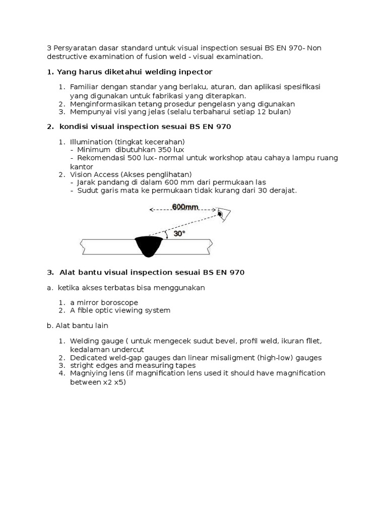 3 Persyaratan Dasar Standard Untuk Visual Inspection Sesuai BS en 970 | PDF