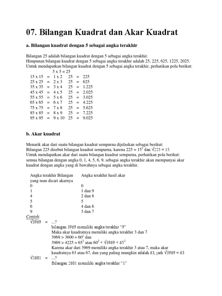 Bilangan Kuadrat Dan Akar Kuadrat | PDF