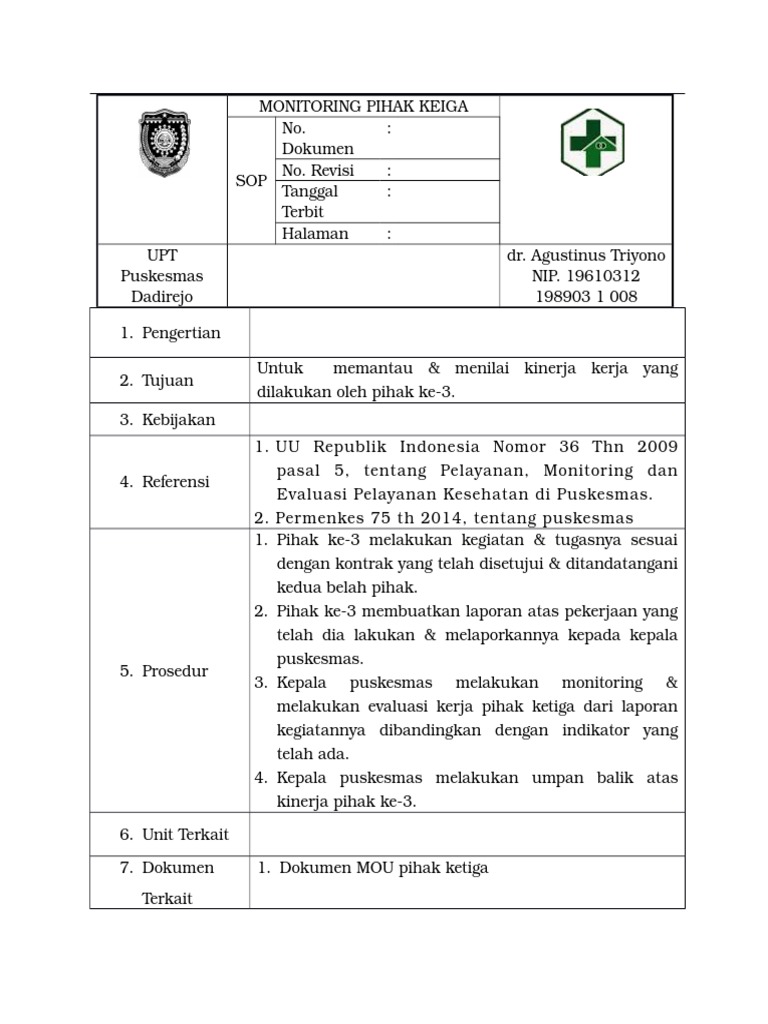 SOP Monitoring Kerja Pihak Ketiga | PDF | Pengelolaan Keuangan & Uang | Hukum