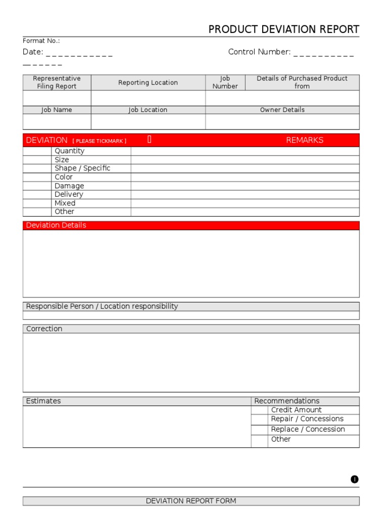Product Deviation Report: Date: - Control Number | PDF