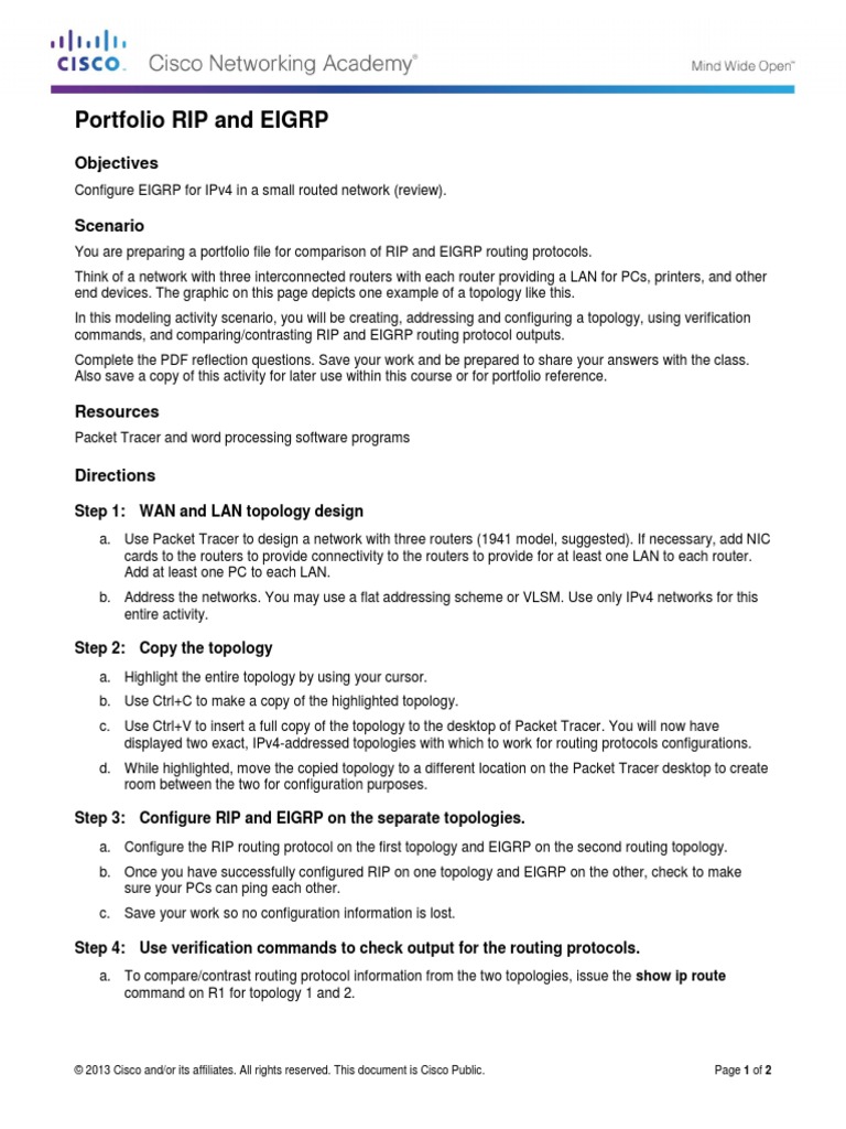 7.5.1.1 Portfolio RIP and EIGRP Instructions | PDF | Router (Computing) | Computer Network