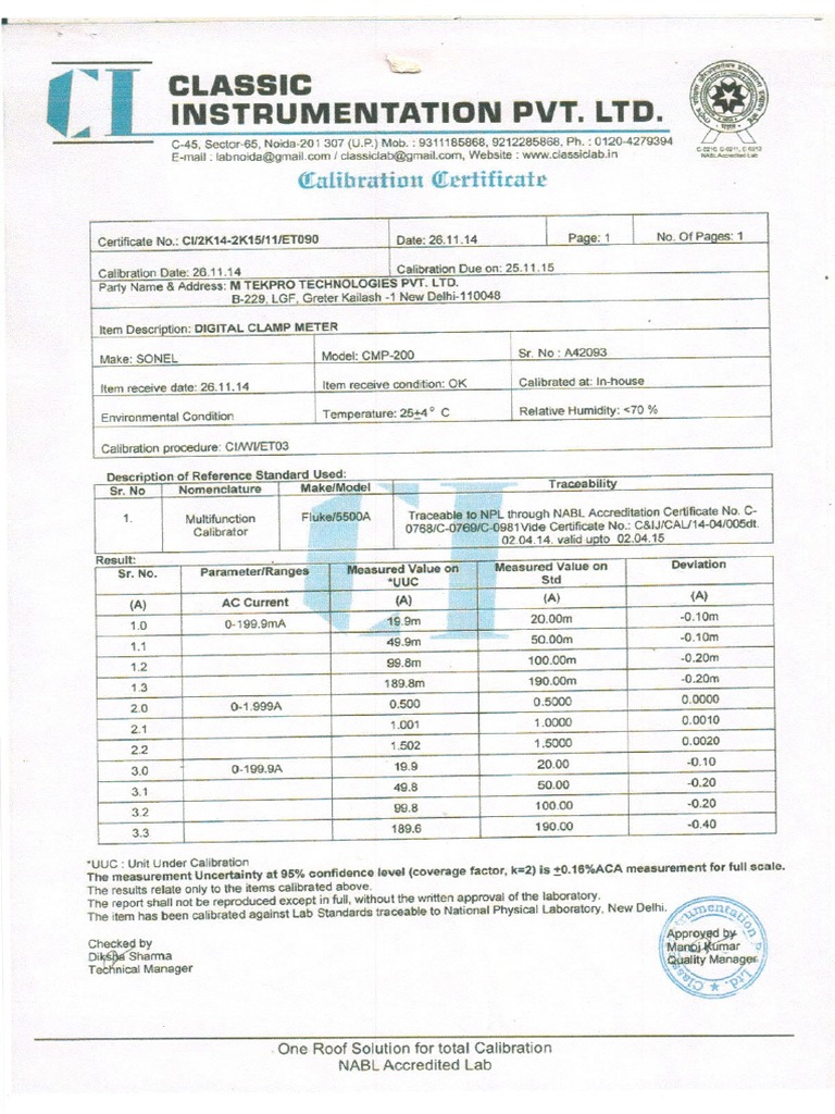 Calibration Certificate PDF | PDF