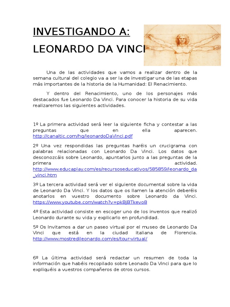 Ficha de Leonardo Da Vinci | PDF