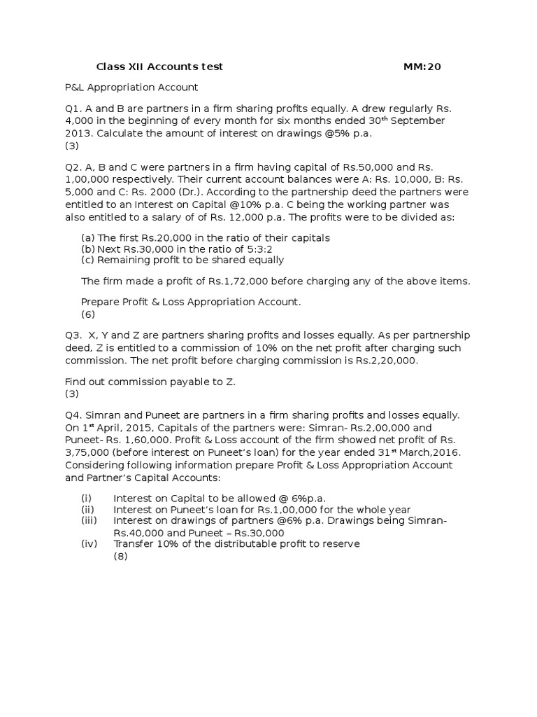 Accounts Test Xii Pdf