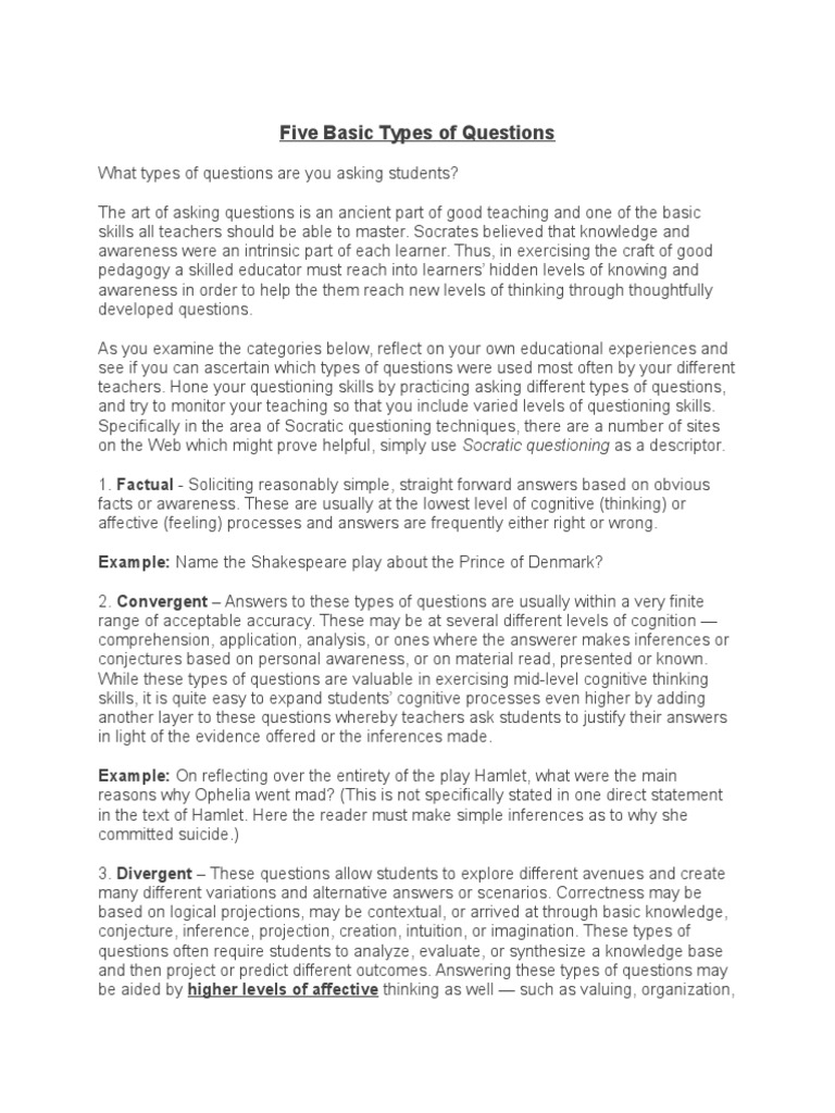 Five Basic Types of Questions | Download Free PDF | Skewness | Affect ...