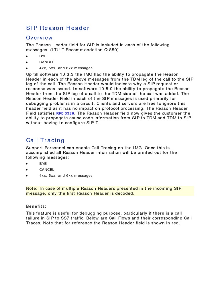 SIP Reason Header | PDF | Session Initiation Protocol | Network ...