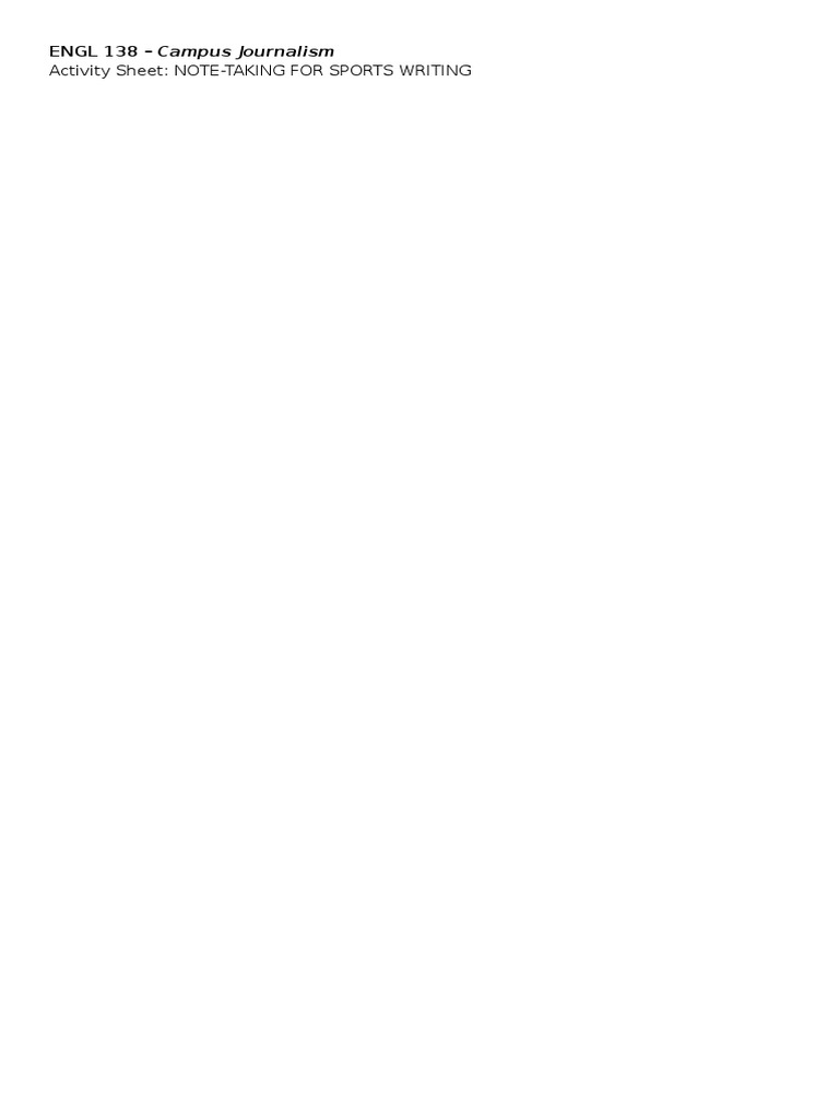 Sports Writing Note-Taking Guide | PDF | Sports & Recreation | Games ...