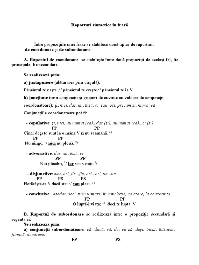 Raporturi Sintactice in Fraza, Teorie | PDF