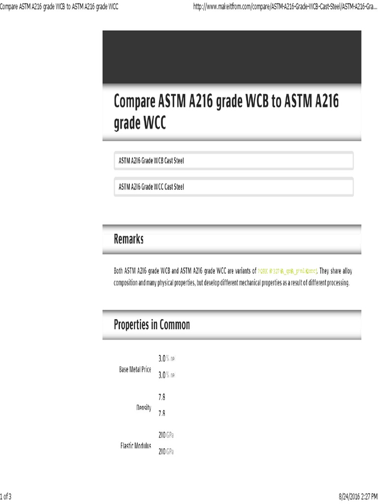 WCB vs WCC: ASTM A216 Comparison | PDF | Science & Mathematics ...