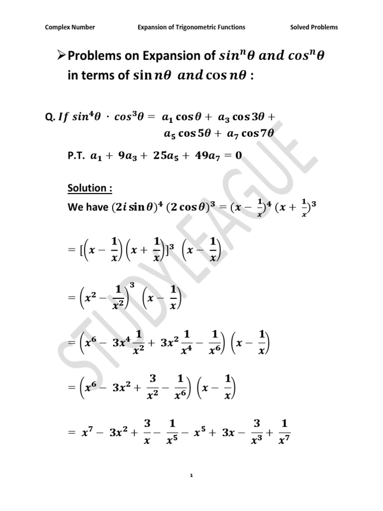 3.Problems on Expansion of Sinnθ and Cosnθ in Terms of Sinnθ Andcosnθ | PDF | Mathematical ...