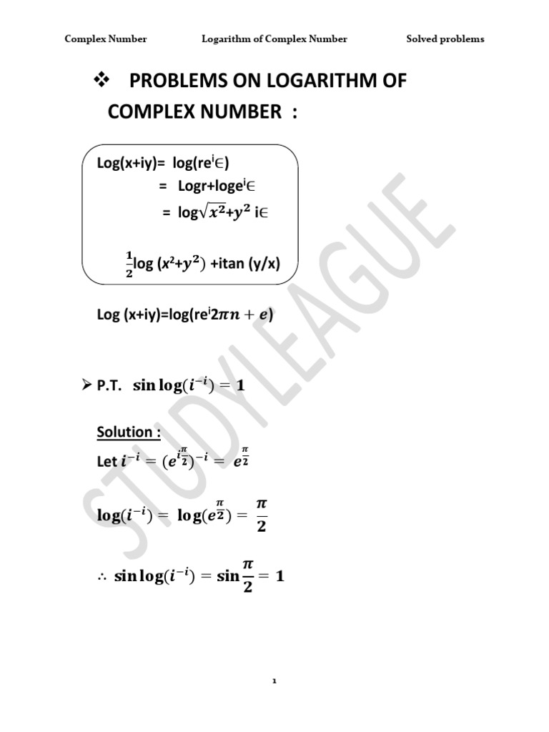 6.Problems on Logarithm of Complex Number | Logarithm | Complex Number