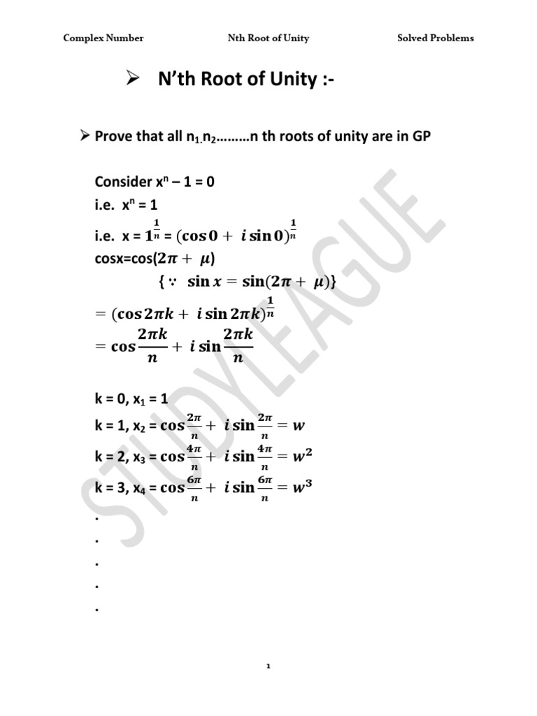 7.Nth Root of Unity | PDF | Complex Number | Mathematical Objects