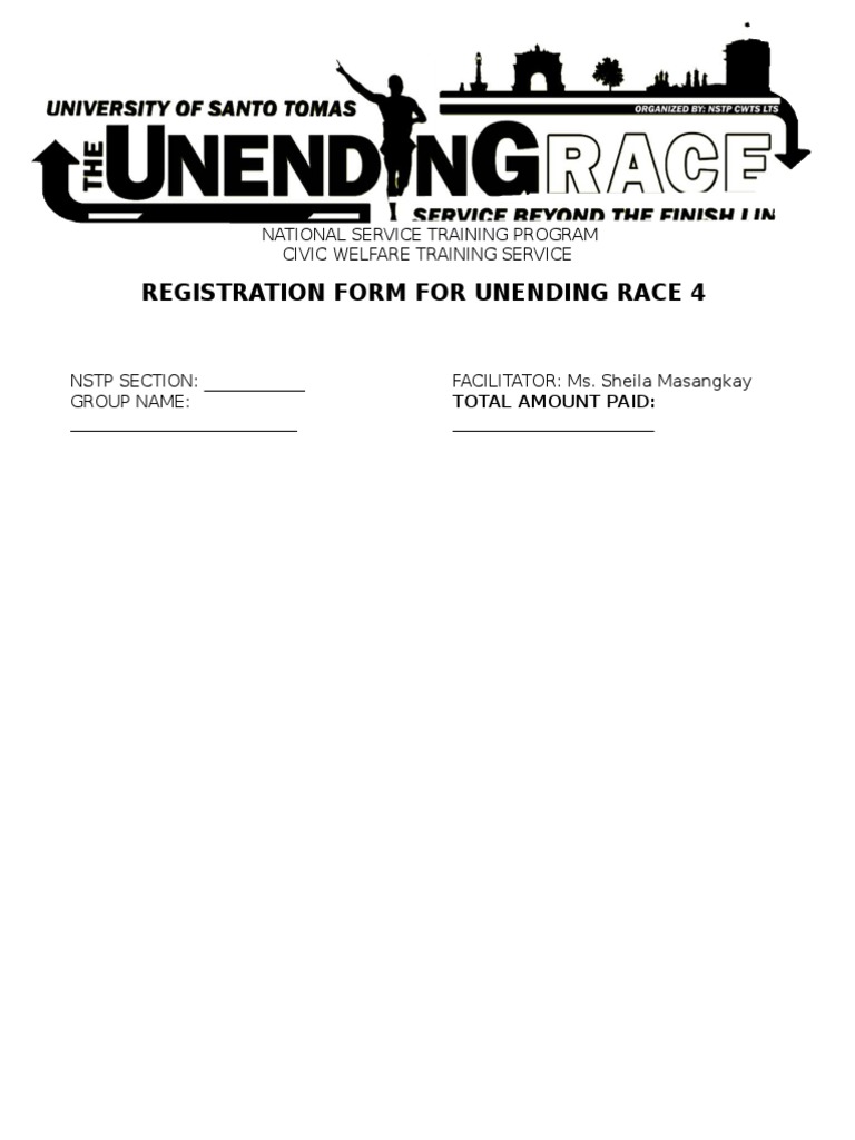 Registration Form For Unending Race 4: National Service Training ...