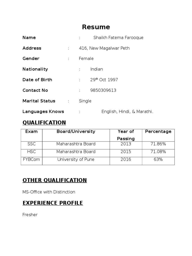 Resume: Qualification | PDF