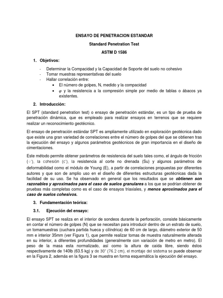 Spt Ensayo De Mecanica De Suelos Pdf Naturaleza Materiales