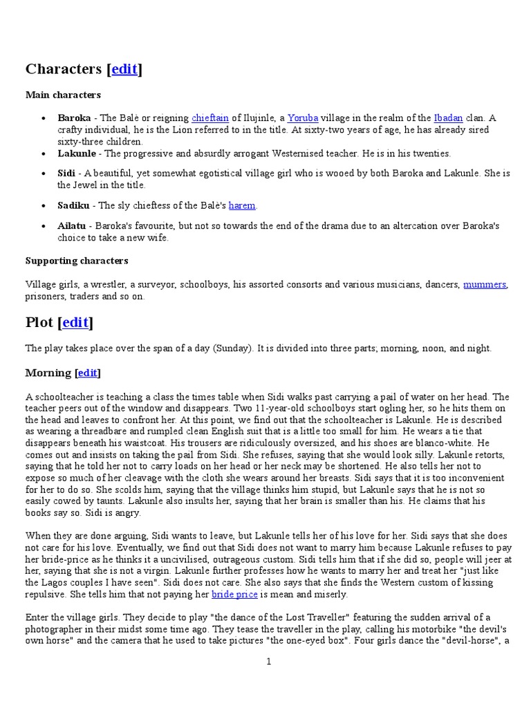 Summary of "The Lion and the Jewel" | PDF