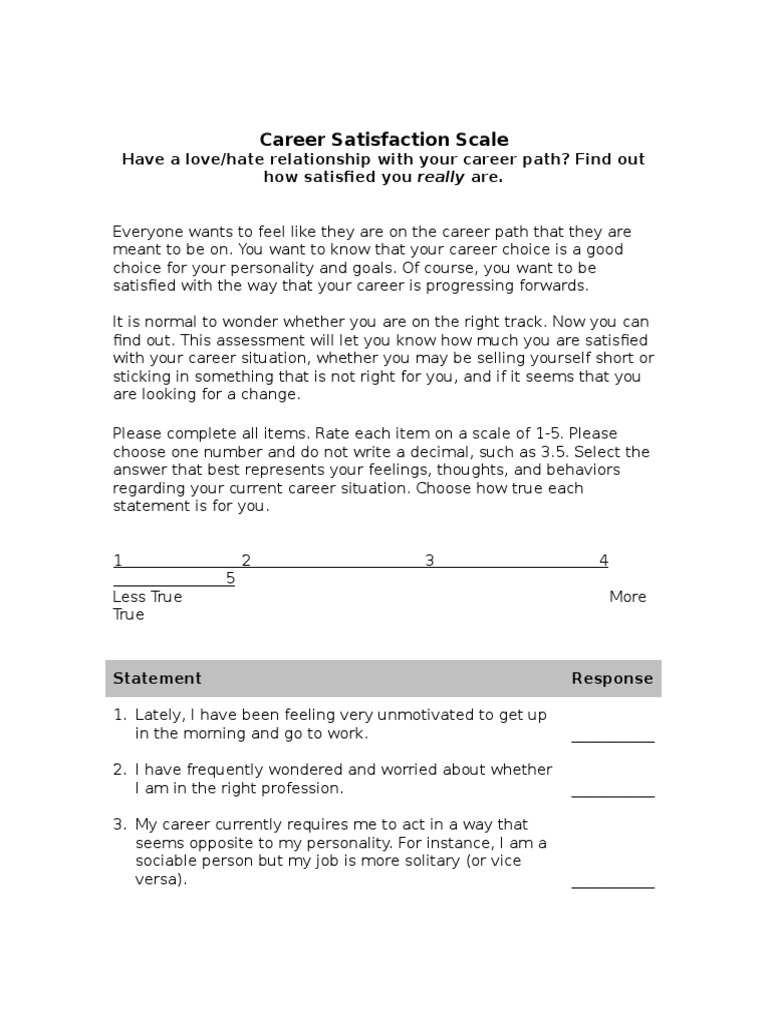 Career Satisfaction Assessment Tool | PDF | Optimism | Extraversion And ...