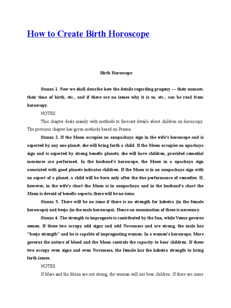 How To Create Birth Horoscope | Download Free PDF | Planets In ...