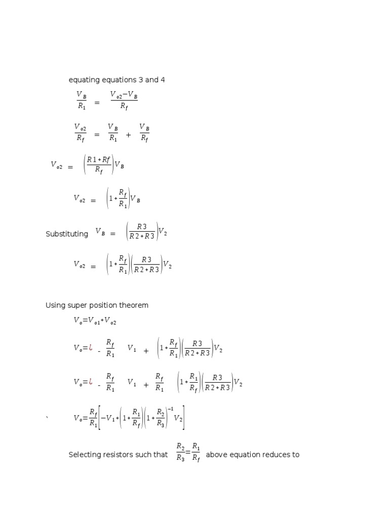 V R V V R V R V R V R R 1+Rf R V: Equating Equations 3 and 4 | PDF