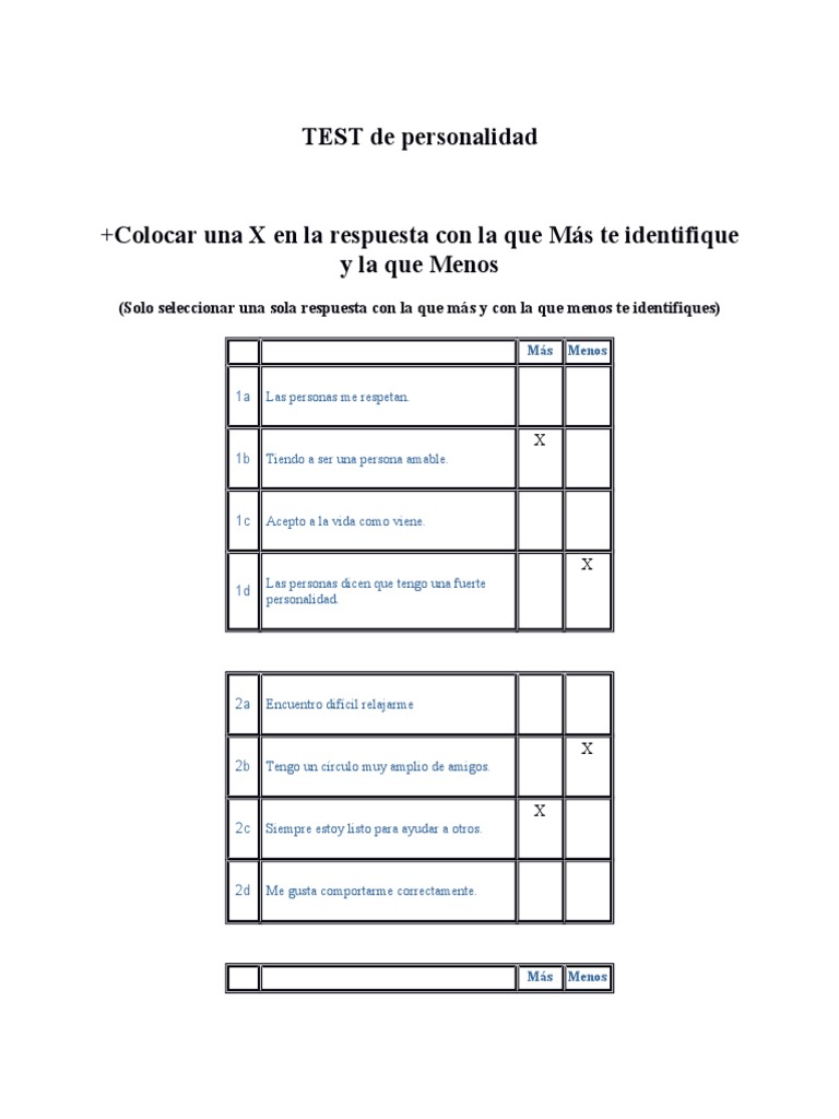 Test de Personalidad Personalizado | PDF | Relaciones personales ...