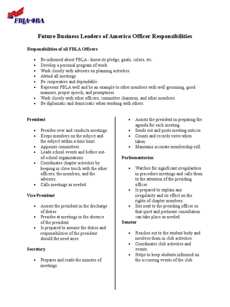 FBLA Officer Responsibilities | PDF