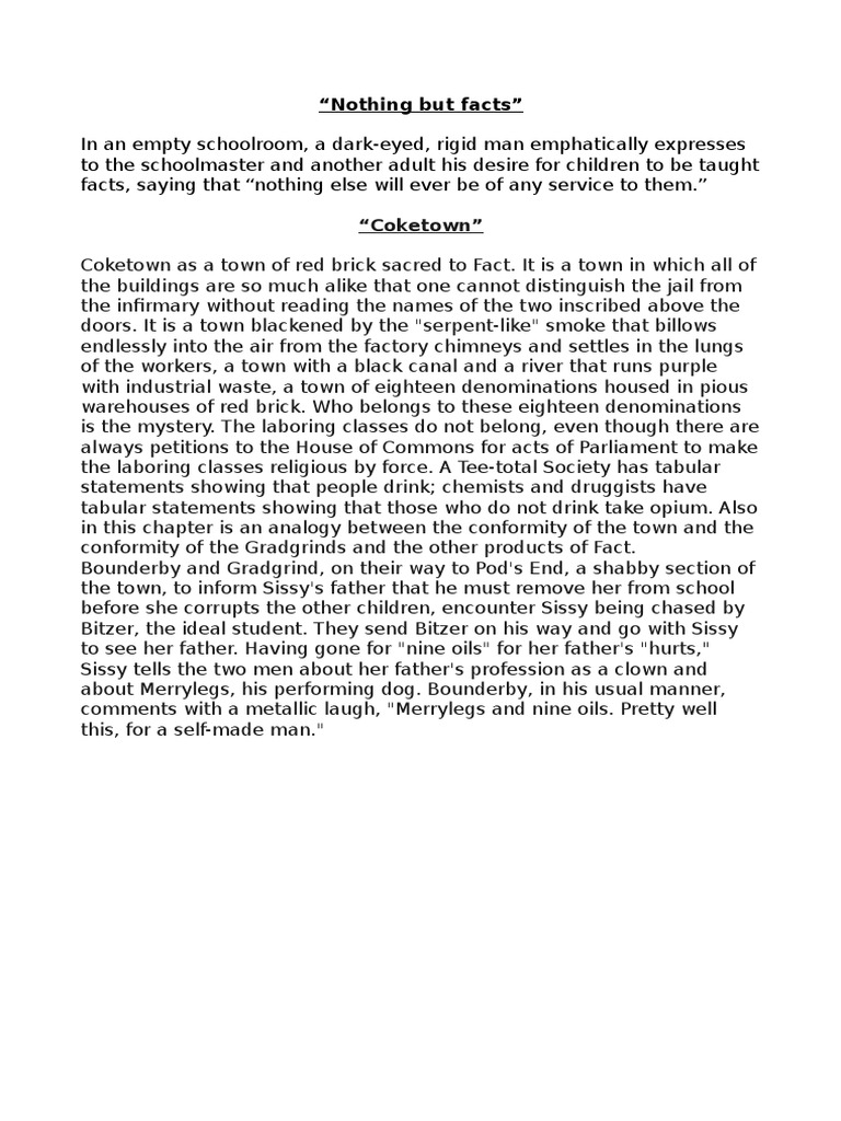 "Nothing But Facts", "Coketown" - Hard Times | PDF