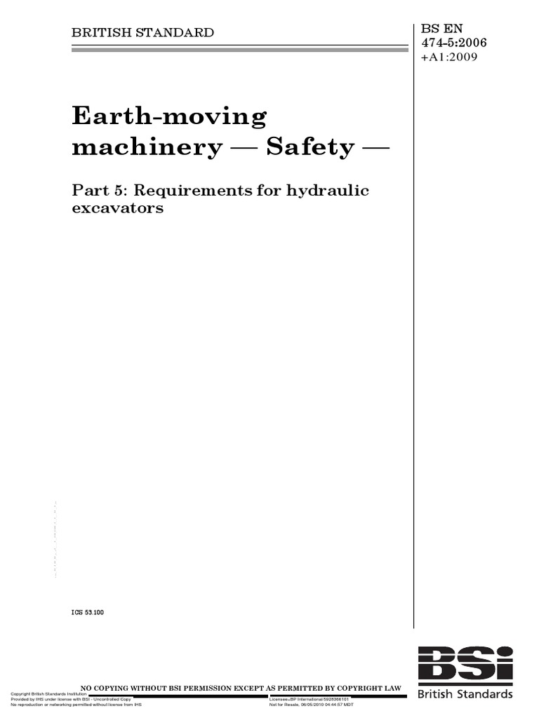Earth Moving MAchinery Safety-Requirement For Hydraulic Excavator BS EN ...