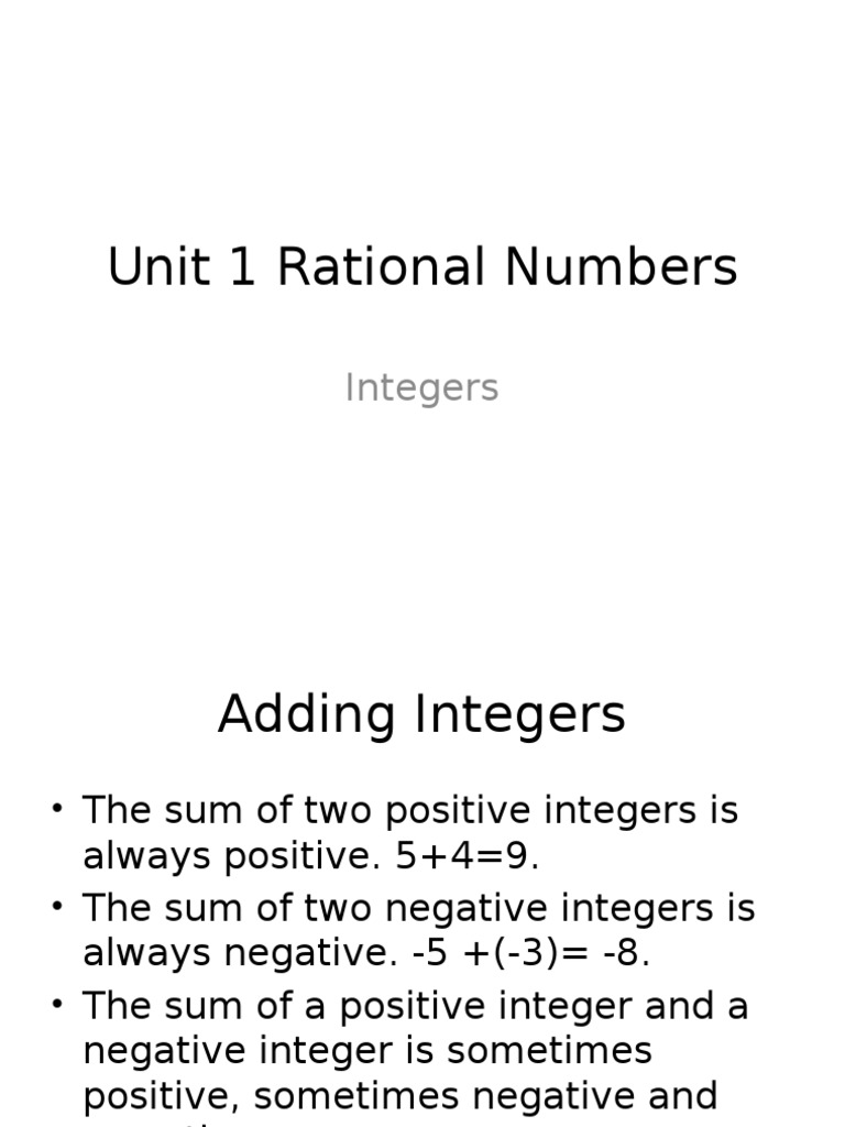 Unit 1 Rational Numbers | PDF