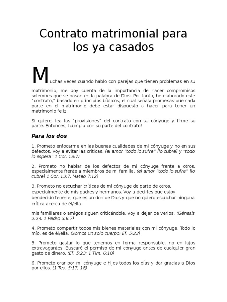 Contrato Matrimonial para Los Ya Casados | PDF | Matrimonio | Adán