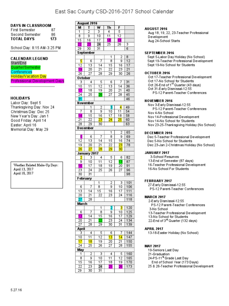 2016-17 Calendar | PDF