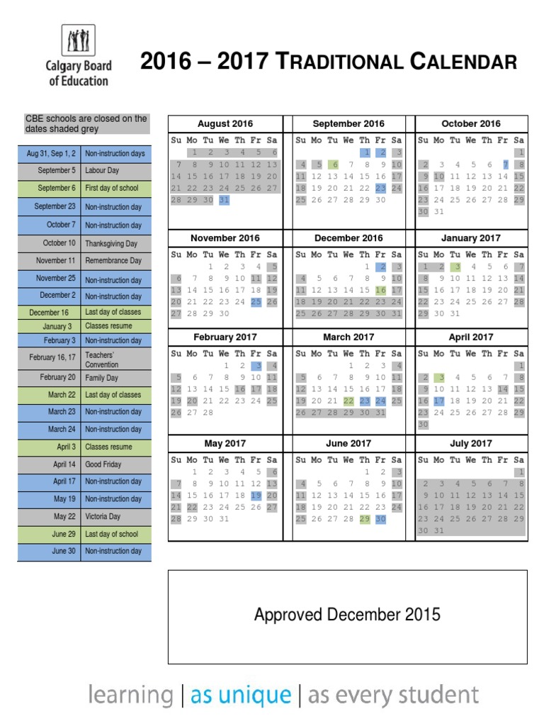 2016 2017 Traditional Calendar | PDF | Schools | Teaching And Learning