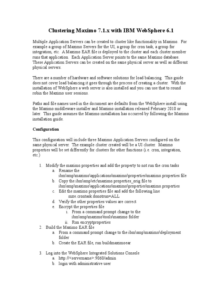 Clustering Maximo 7 and WebSphere | PDF | Computer Cluster | Application Server