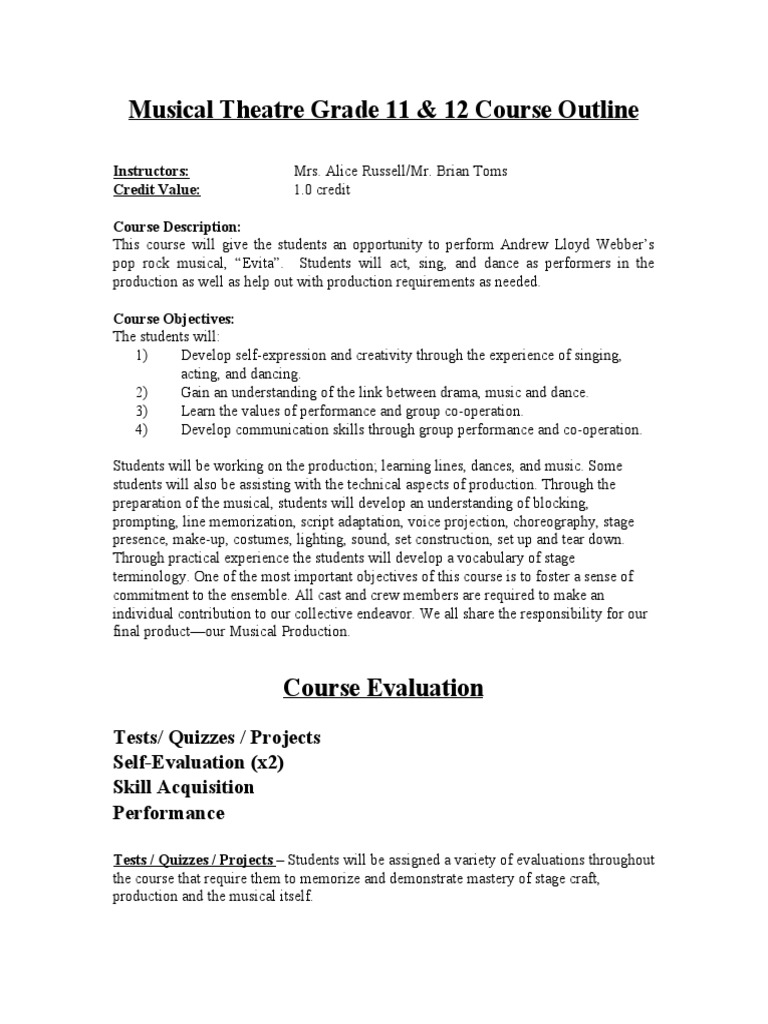 Musical Theatre Course Outline 11122016 | PDF | Gesture | Theatre
